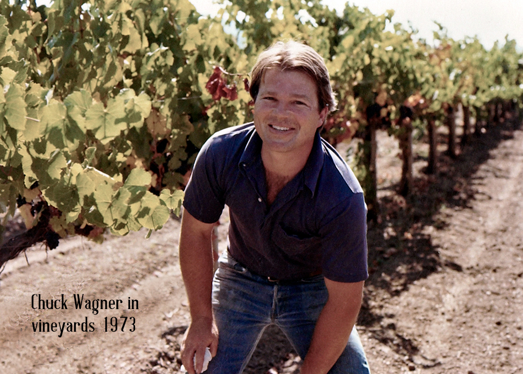 Chuck Wagner in Vineyards 1973 - Emmolo